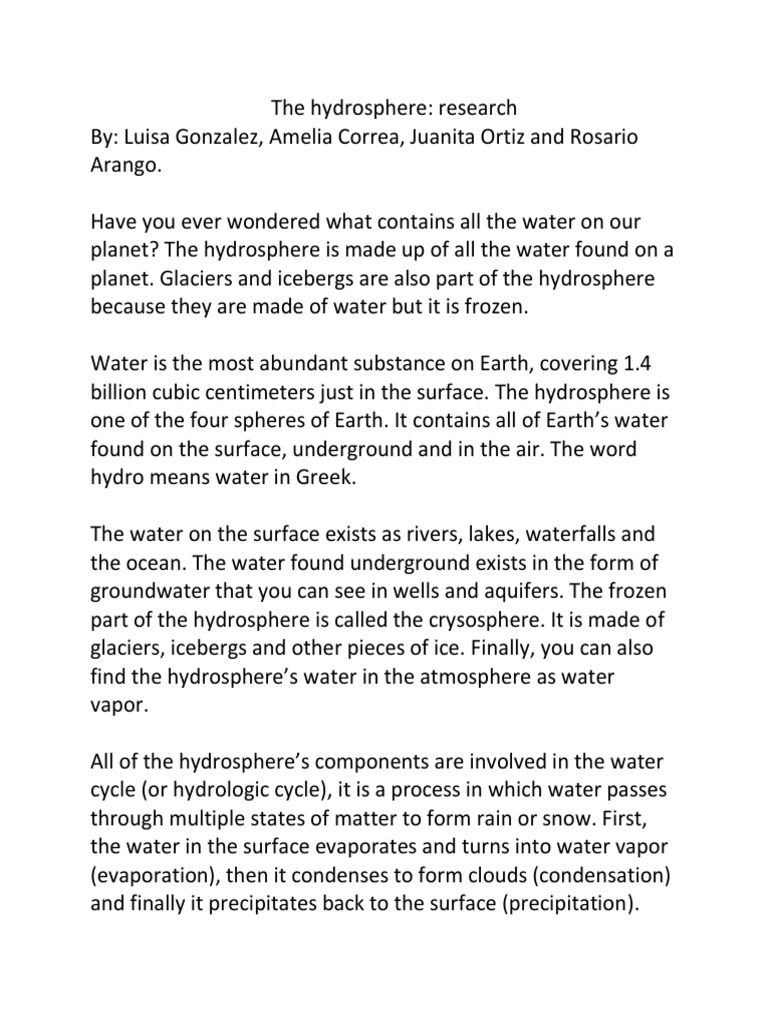 The Hydrosphere | PDF | Social Science