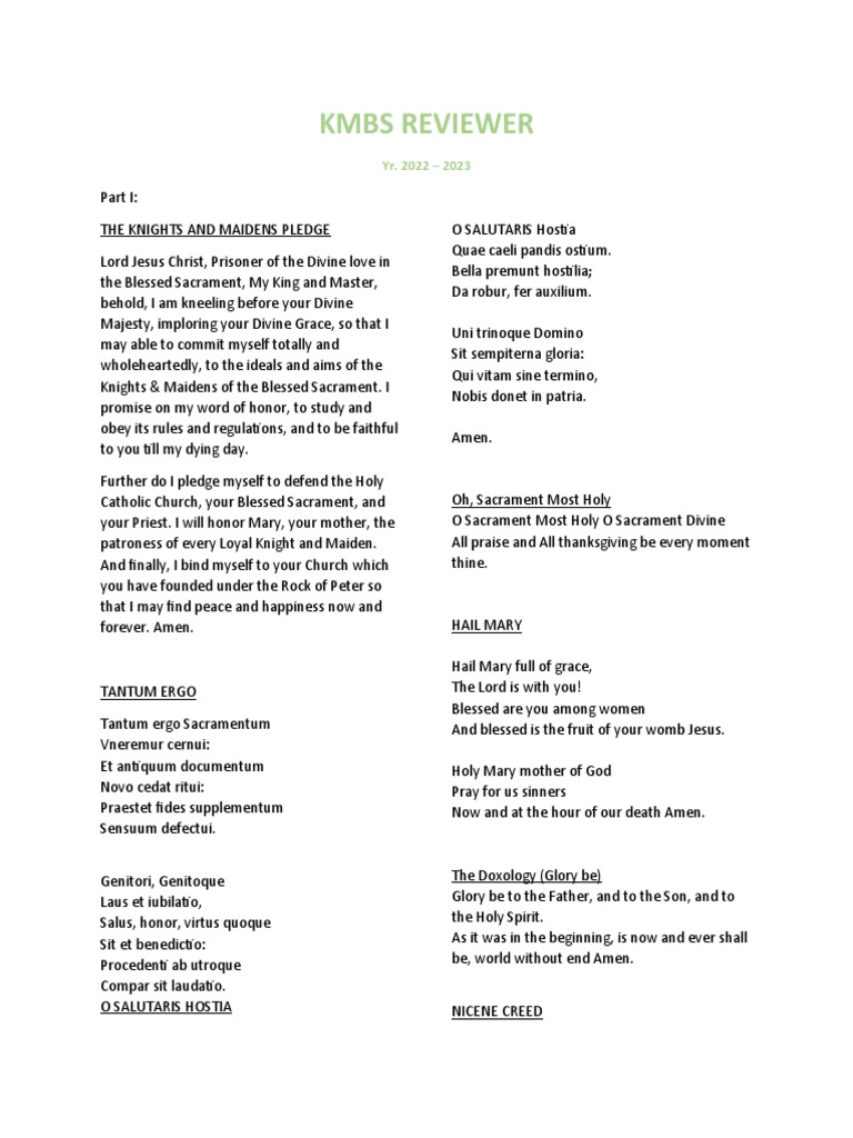 KMBS Reviewer | Download Free PDF | Sacraments | Mass (Liturgy)