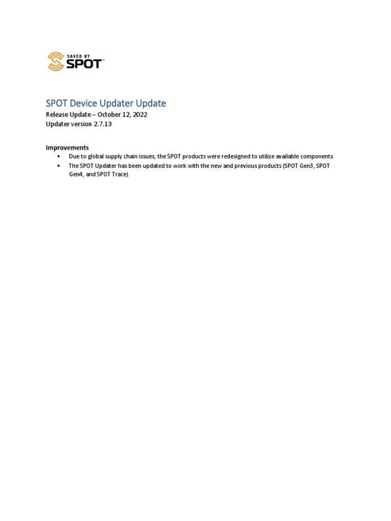 SPOT Device Updater Version 2.7.13 | PDF