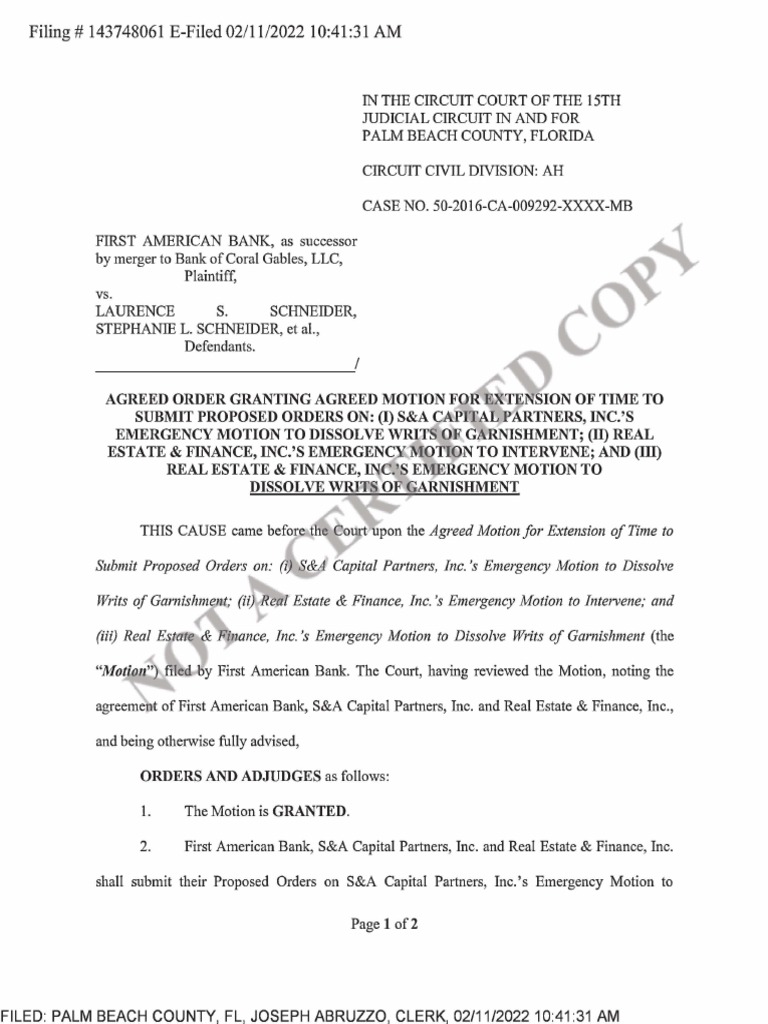 (16-009292 862) Agreed Order Granting Agreed Motion For Extension of ...