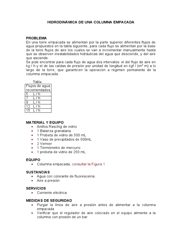 3 HIDRODINÁMICA DE UNA COLUMNA EMPACADA (LIQ-III) - AMyD | PDF | Agua ...