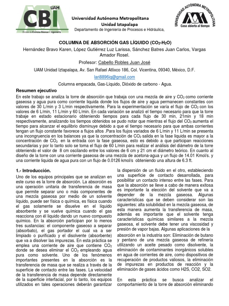 Absorción de CO2 | PDF | Absorción (Química) | Solvente