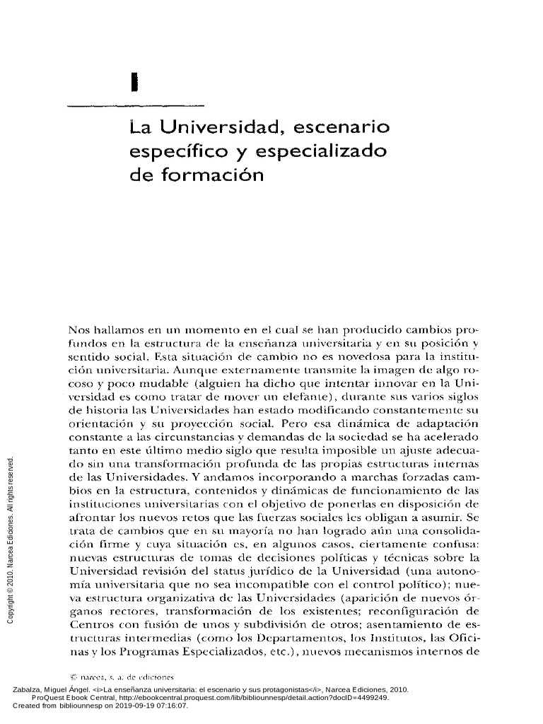 Zabalza M.A. La - Enseñanza - Universitaria. Cap 1 | PDF