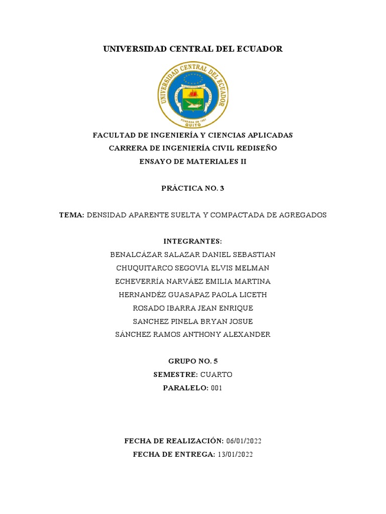 Densidad Aparente Suelta y Compactada | PDF | Densidad | Hormigón