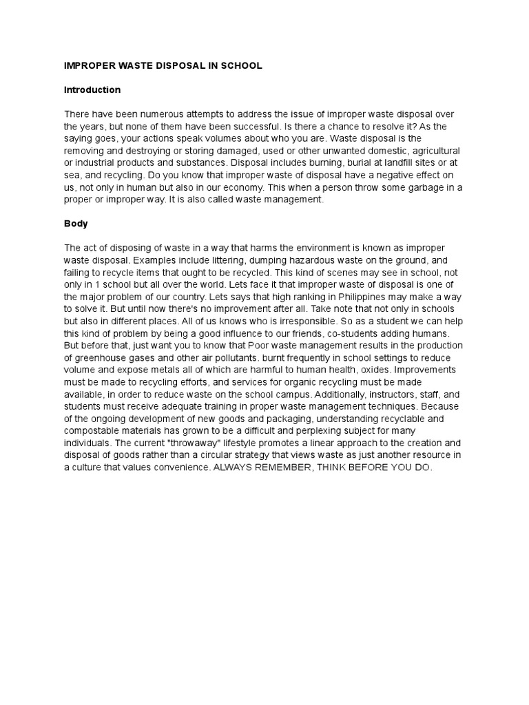Improper Waste Disposal in School | PDF
