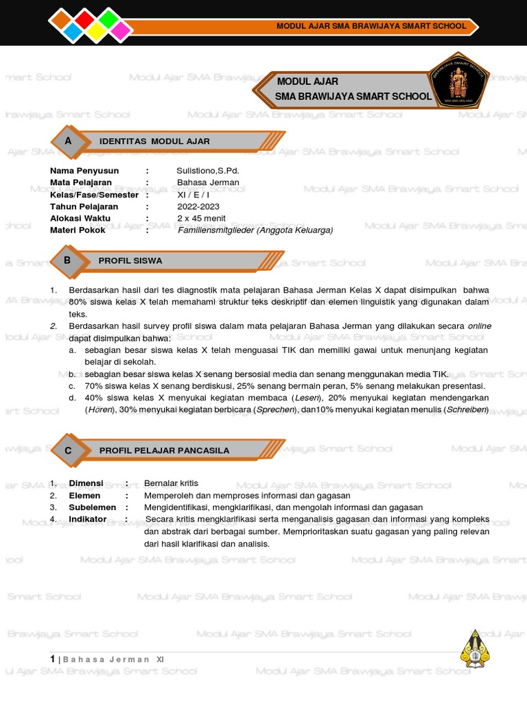 MODUL AJAR JERMAN KLASSE 11-1 SMA BSS New | PDF | Karier & Perkembangan | Seni & Disiplin Bahasa