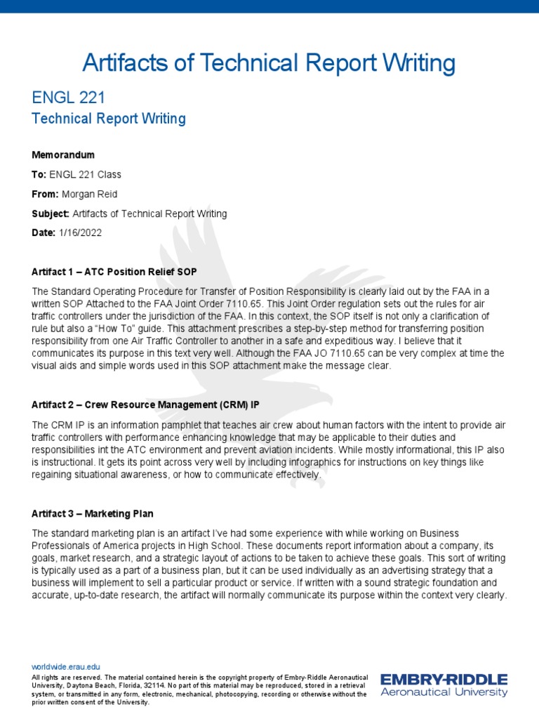 ENGL - 221 - Memo - Artifacts of Technical Writing Morgan Reid | PDF ...