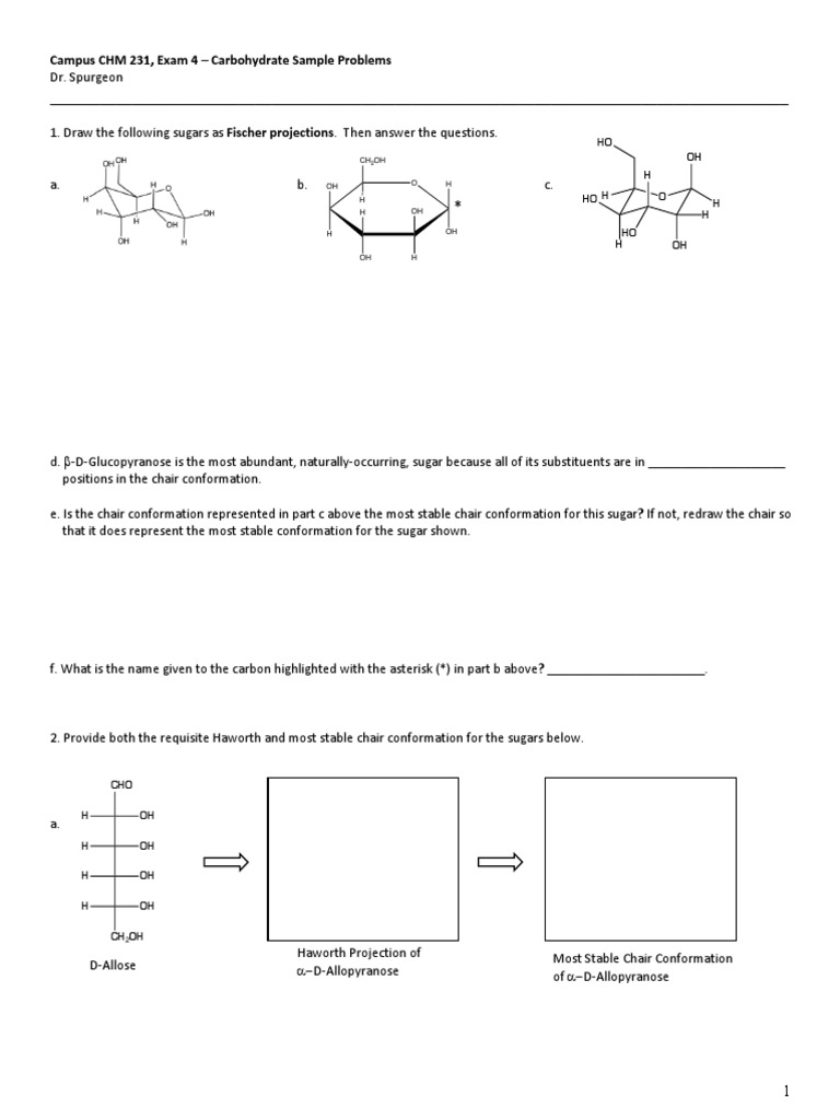 Exam 4 Carbohydrate Sample Problems | PDF | Carbohydrates | Chemistry