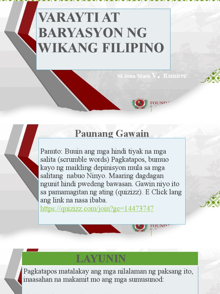 Barayti at Baryasyon NG Wikang Filipino2 | PDF