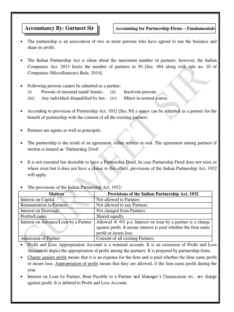 Accounting For Partnership Firms - Fundamentals | PDF | Partnership ...