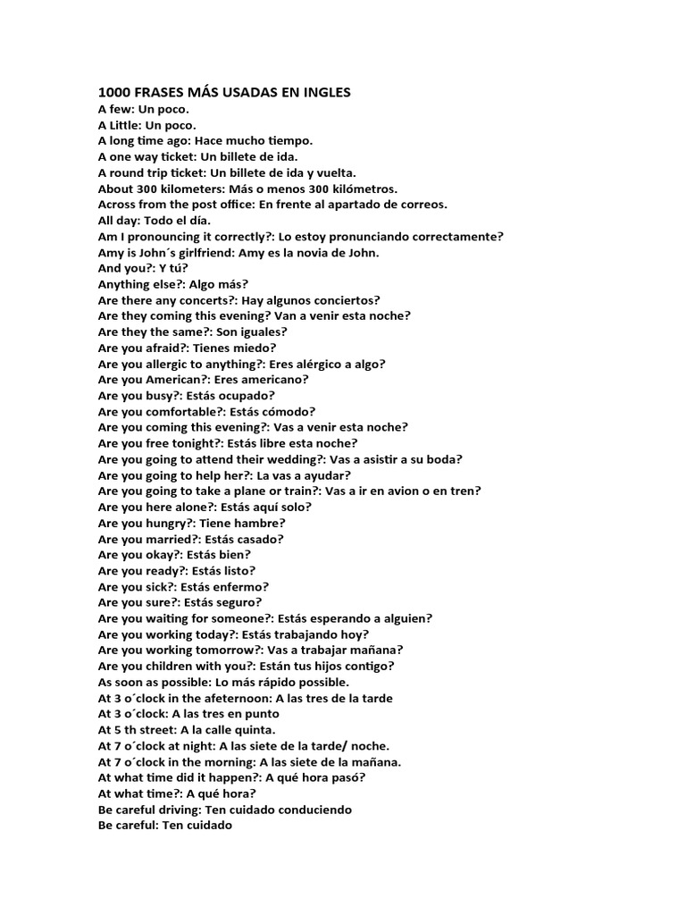 1000 Frases Mas Usadas en Ingles | PDF