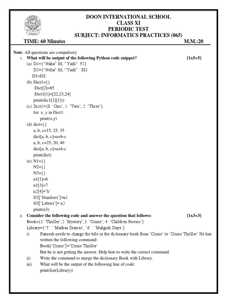 CLASS XI Periodic Test - Informatics Practices Subject | PDF | Software ...