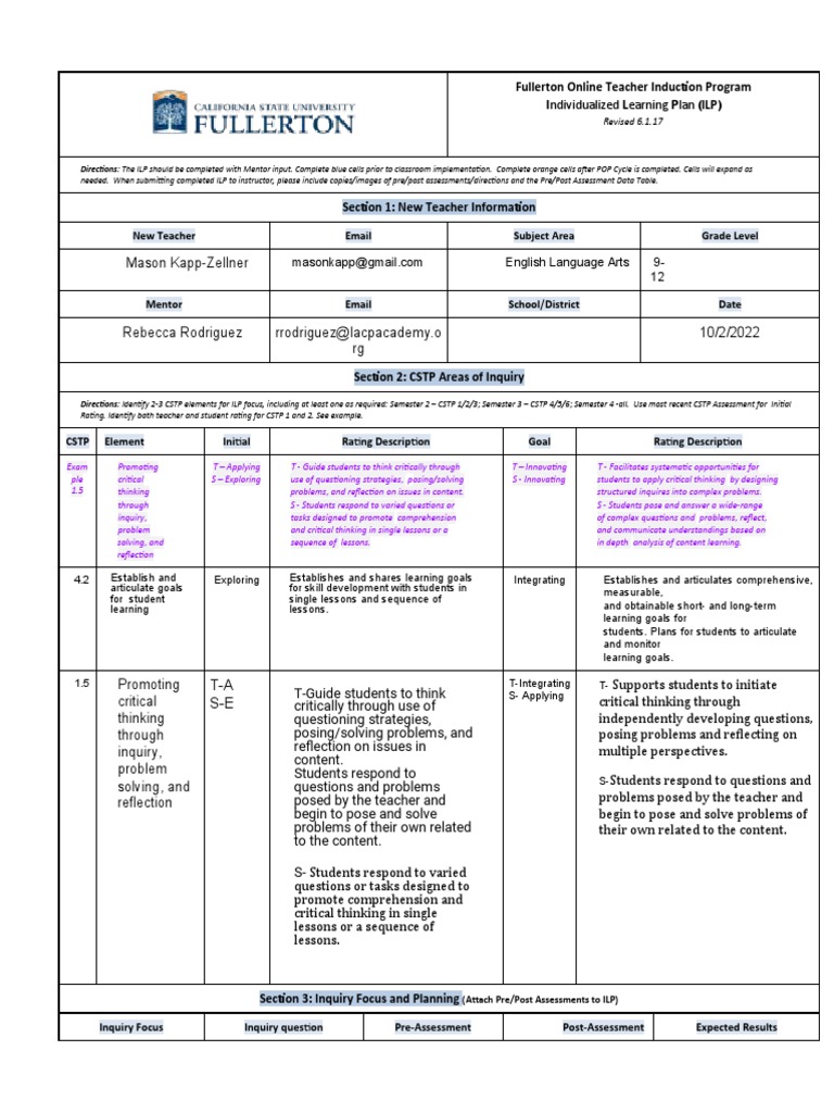 Individual Learning Plan November 2022 | PDF | Educational Assessment ...