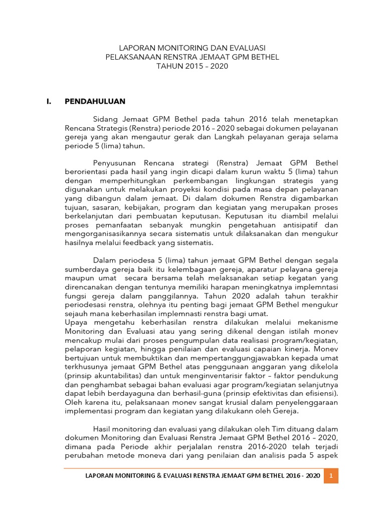 Laporan Monitoring Dan Evaluasi - 2016-2020 - Bethel | PDF