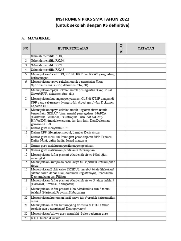 Instrumen Pkks Sma Tahun 2022 | PDF