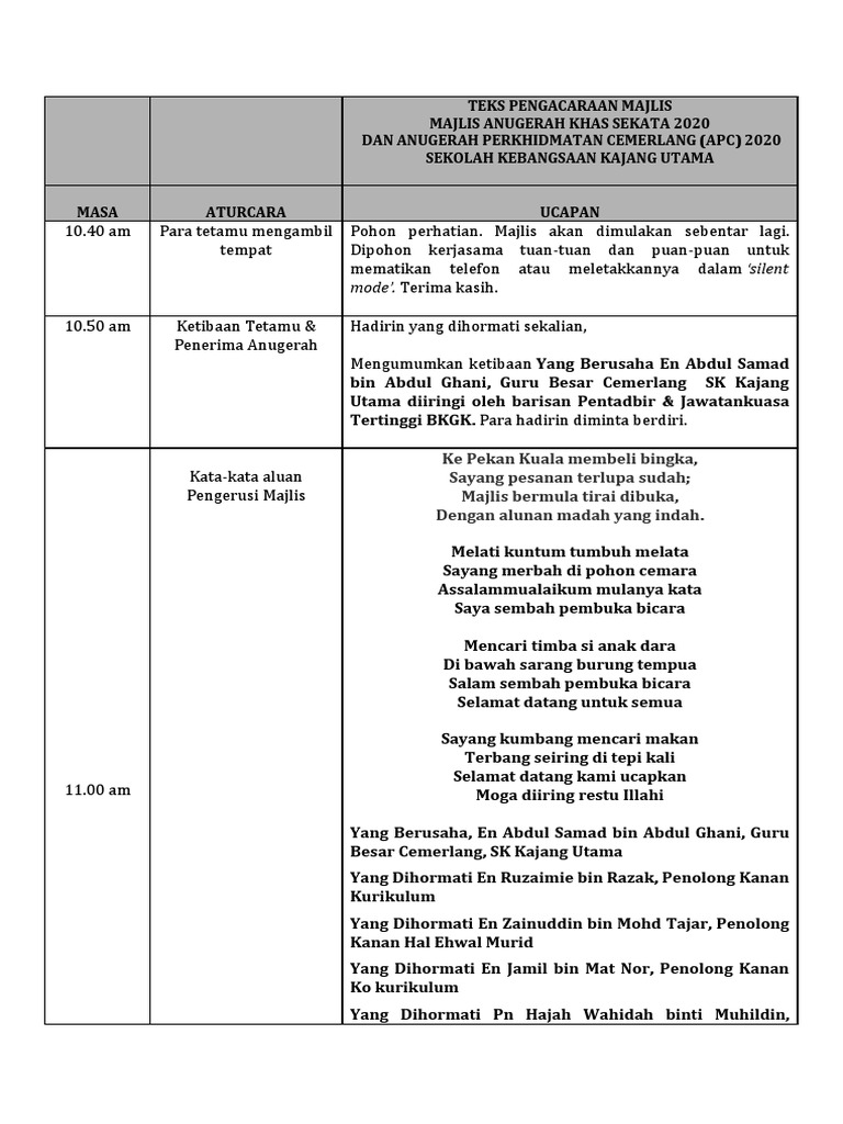 Teks Pengacara Majlis Anugerah Apc | PDF