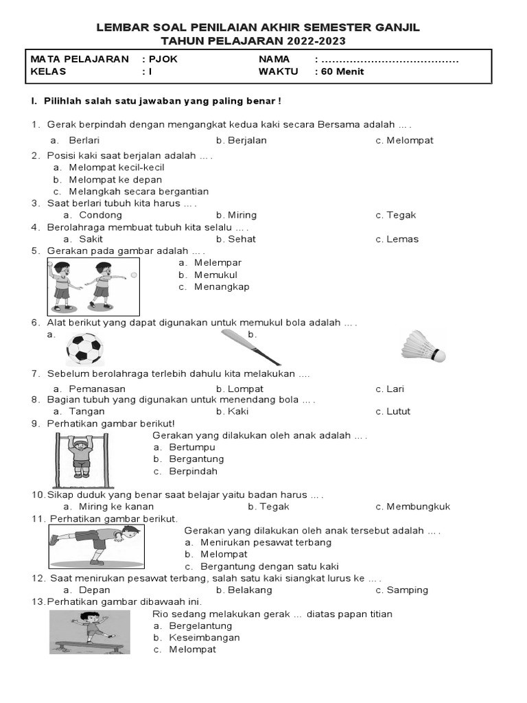 SOAL PAS Pjok Kelas 1 | PDF