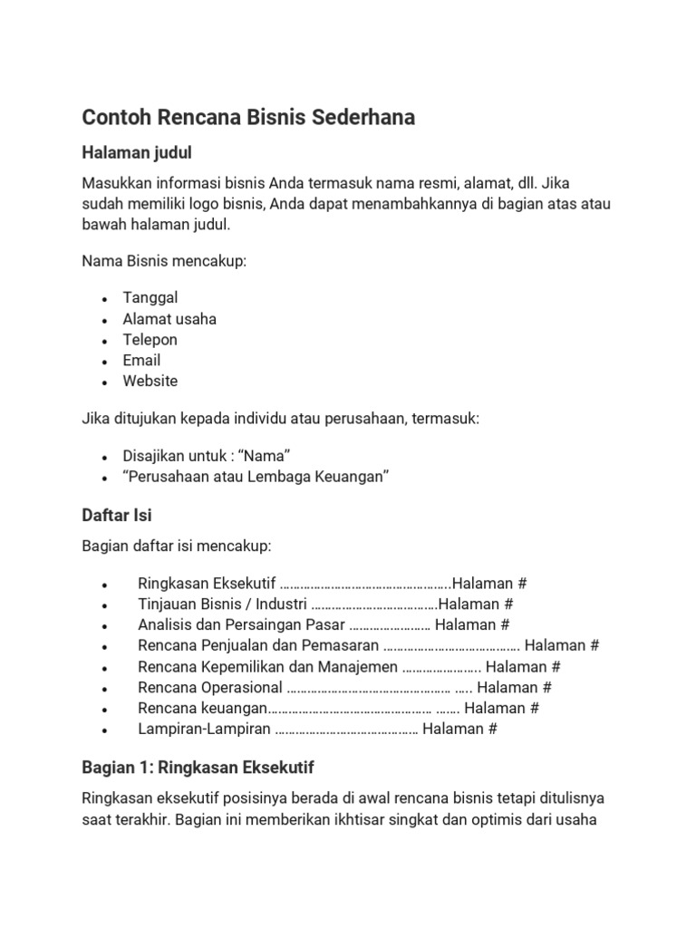 Contoh Rencana Bisnis Sederhana | PDF