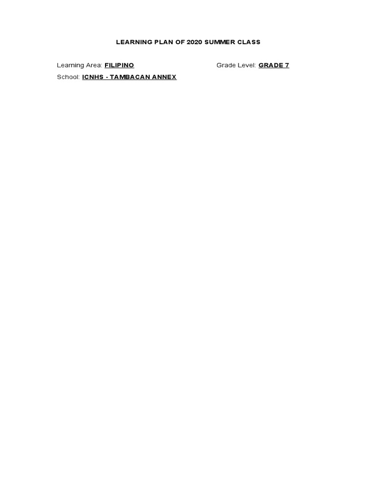 Learning Plan of 2020 Summer Class | PDF