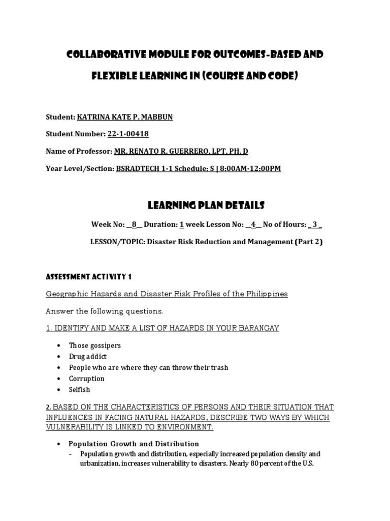 MABBUN - Module 4 Outputs (Part 2) Disaster Risk Reduction and ...