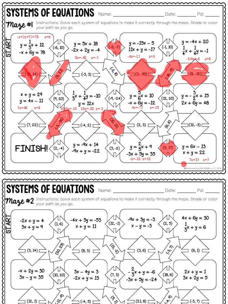 Kami Export - Bradyn Gonzalez - System of Equations Mazes | PDF