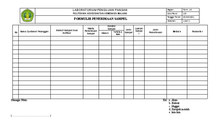 Form. 1.9 Formulir Logbook Penerimaan Sampel Fix | PDF