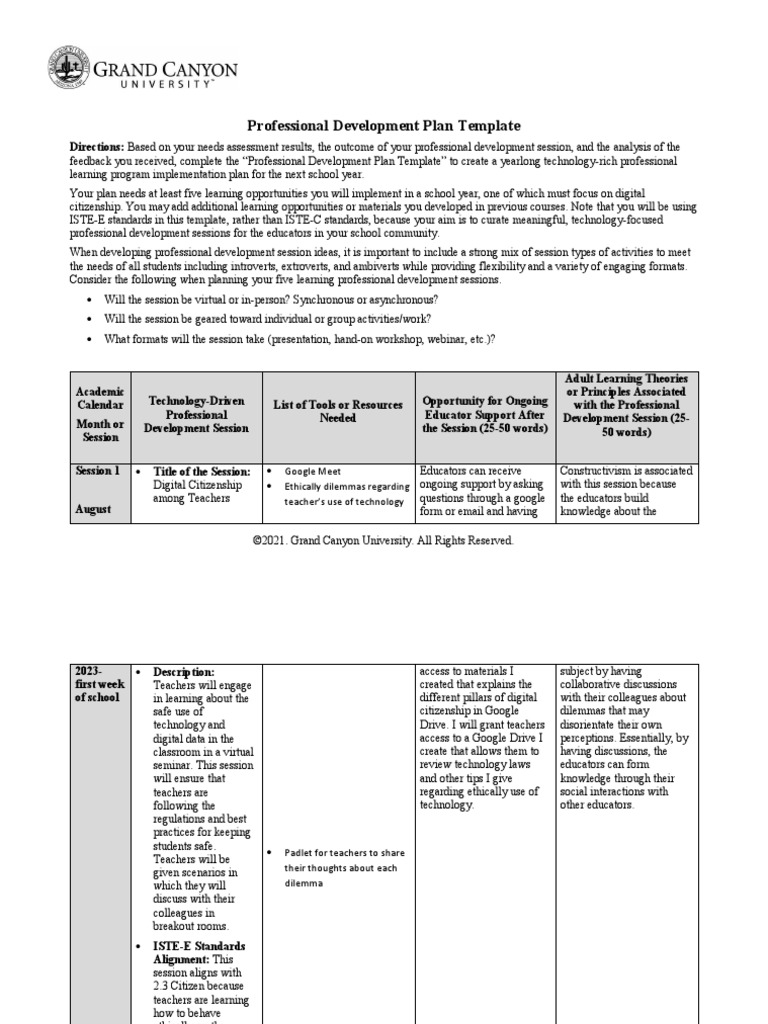 Tec 595 Rs Professional Development Plan Template | PDF | Teachers | Learning