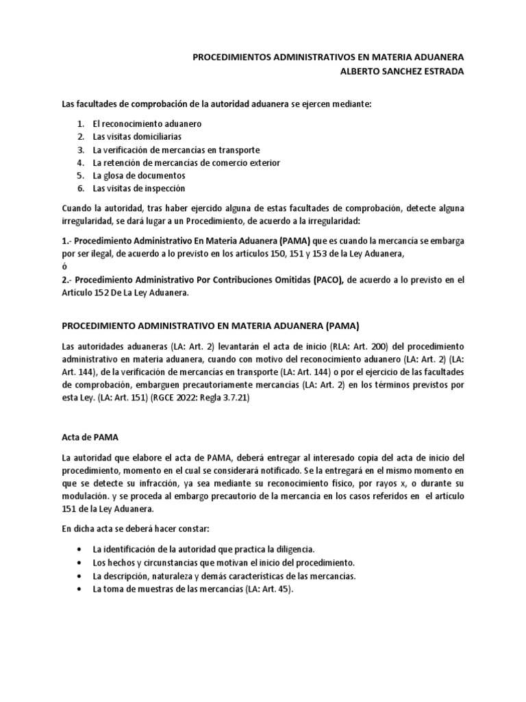 Procedimiento Administrativo Aduanero PAMA | PDF | aduana | Ley de ...