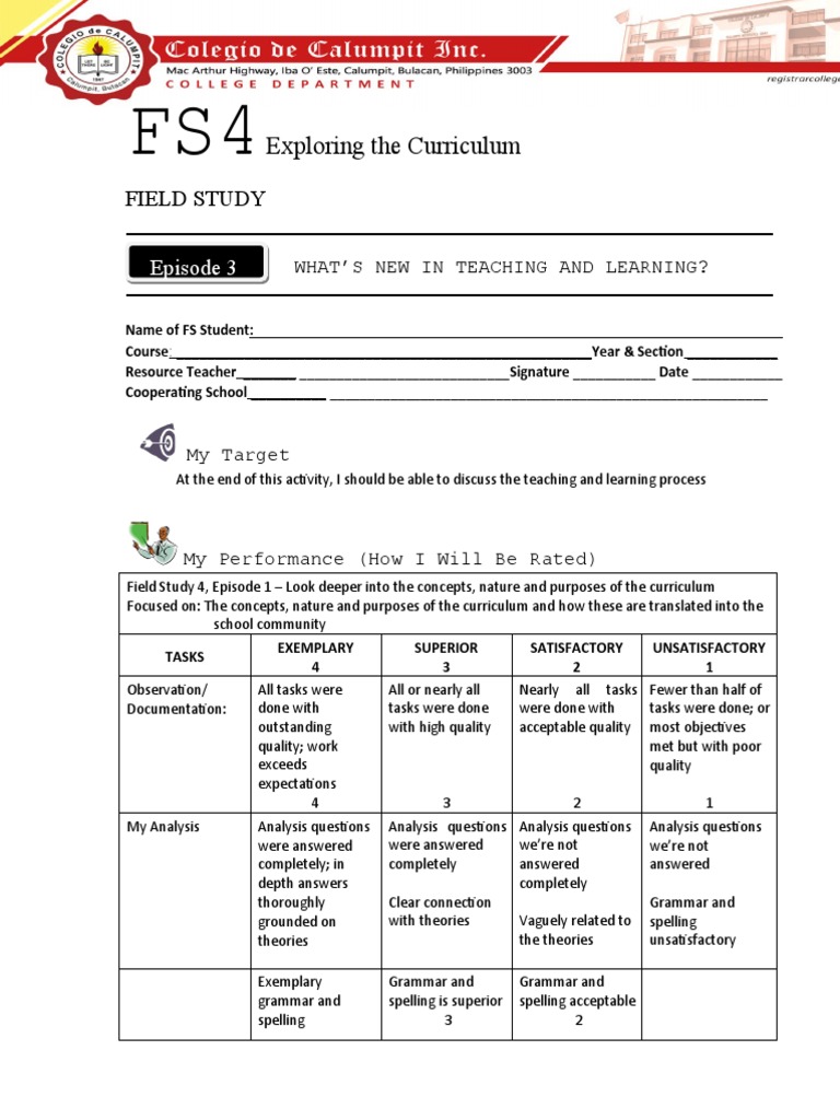 Field Study 4: Curriculum Exploration | PDF | Learning Theory ...