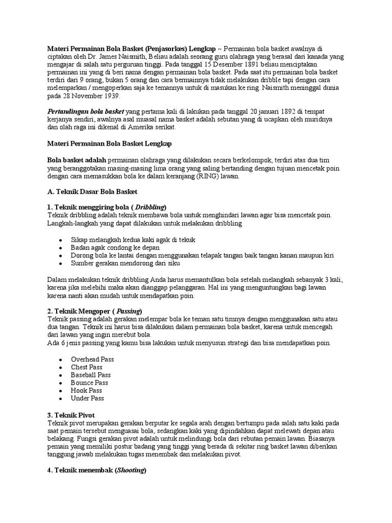 MATERI BOLA BASKET (Referensi) 2 | PDF