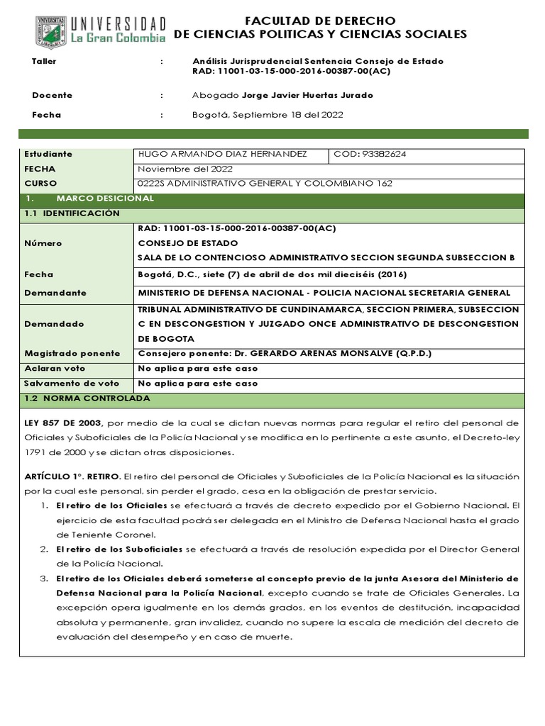 Analisis Sentecia Consejo de Estado RD 11001-03-15-000-2016-00387-00 ...