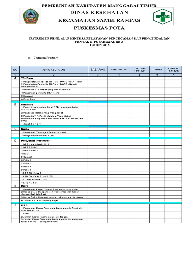 Instrumen Penilaian Kinerja Pelayanan Pencegahan Dan Pengendalian Penyakit | PDF