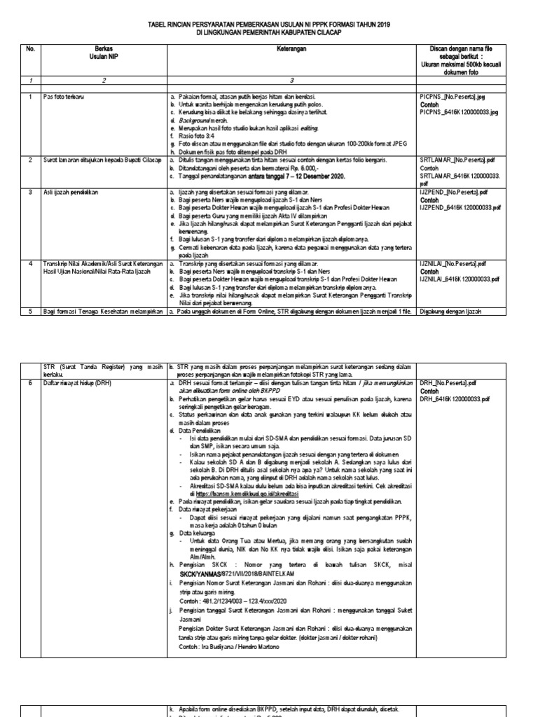 Tabel Rincian Berkas PPPK | PDF