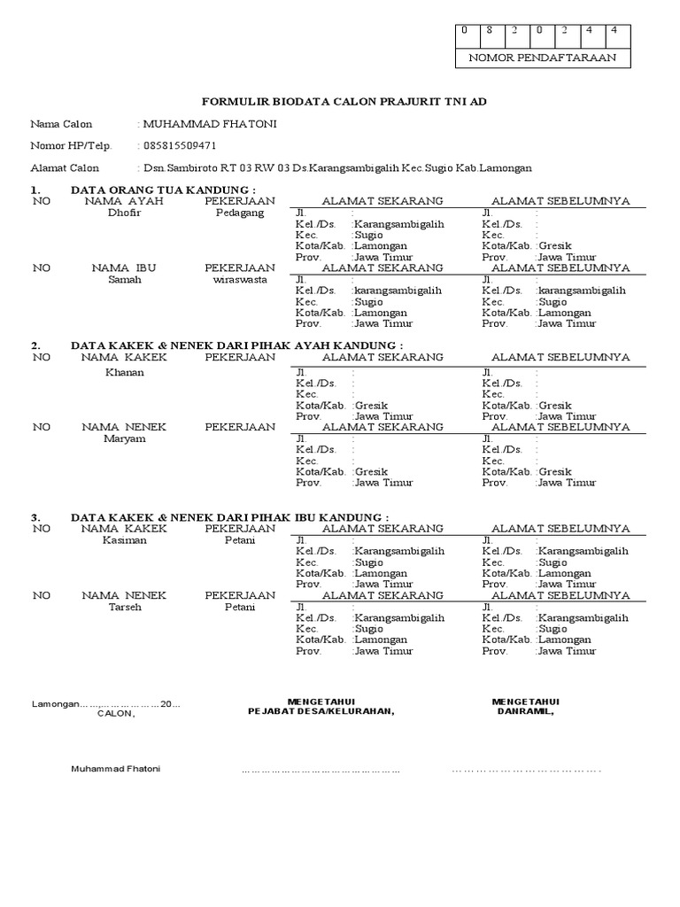 Blanko Formulir Biodata | PDF