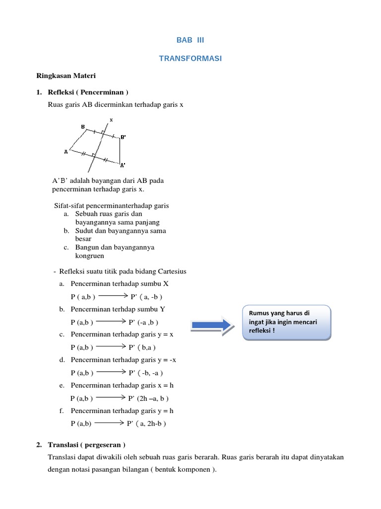 BAB 3 Transformasi (Refleksi Dan Translasi) | PDF