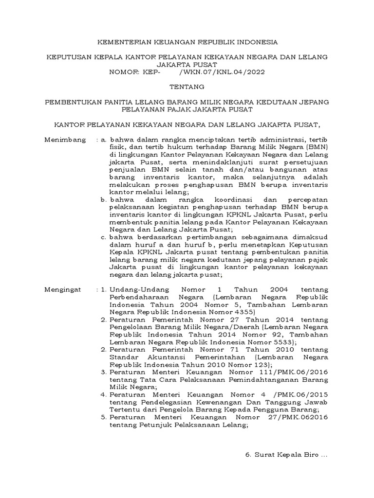 SK Pembentukan Panitia Lelang | PDF