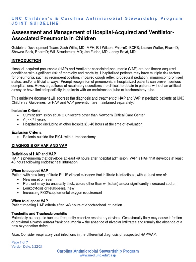 UNC Childrens Diagnosis and Management HAP VAP Nov 2021 | PDF ...