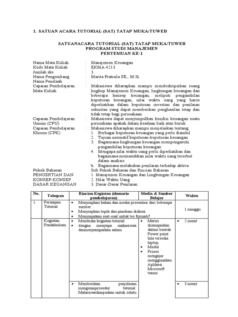 Satuan Acara Tutorial (Sat) Tatap Muka/Tuweb Satuanacara Tutorial (Sat) Tatap Muka/Tuweb Program ...