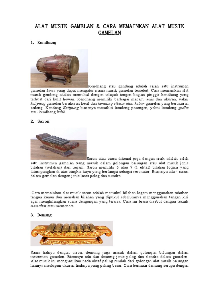 Alat Musik Gamelan dan Cara Memainkannya | PDF