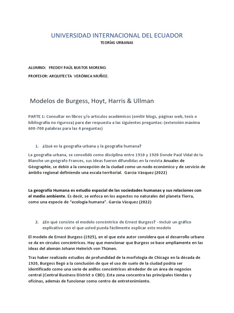 Modelos Urbanos: Burgess, Hoyt y Harris-Ullman | PDF | Science