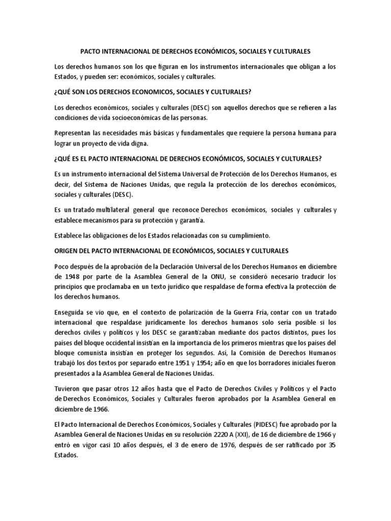 Pacto Internacional de Derechos Económicos | PDF | Derechos humanos ...