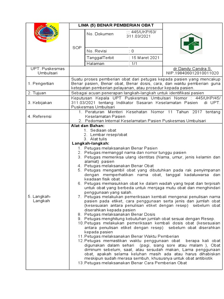 3b. SOP 5 Benar 24 Okt 2021 | PDF | Kesehatan Holistik