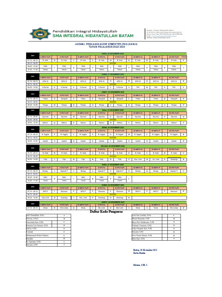 Jadwal Pas Ganjil 2022-2023 Ok | PDF