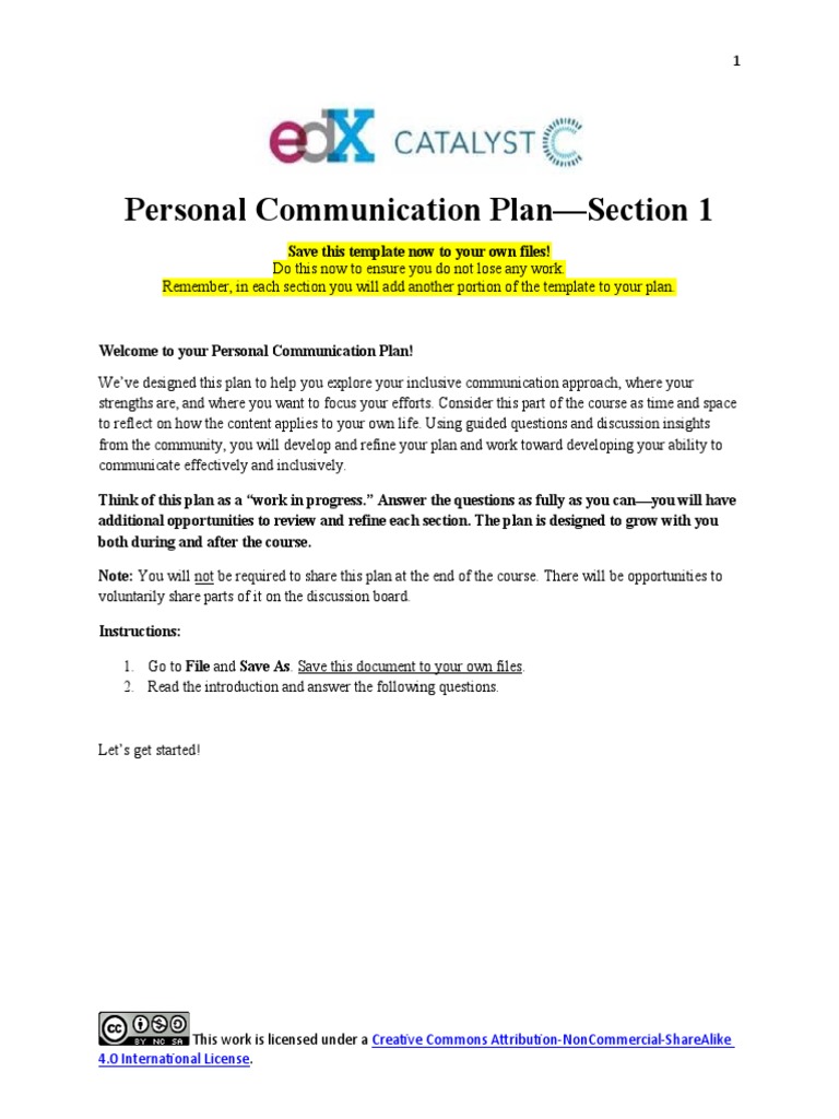 Personal Communication Plan Section1 | PDF | Empowerment | Communication