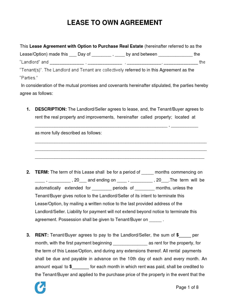 Lease-to-Own Real Estate Agreement | PDF | Lease | Leasehold Estate