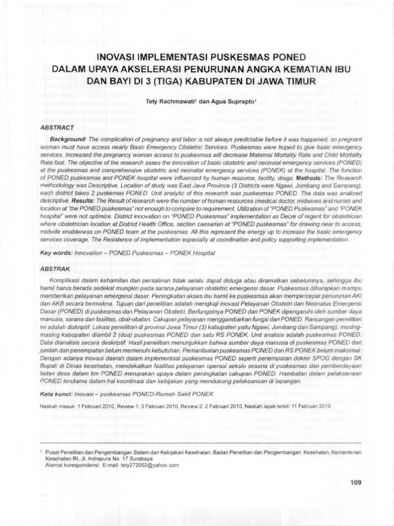 ID Inovasi Implementasi Puskesmas Poned Dalam Upaya Akselerasi Penurunan Angka Kema | PDF