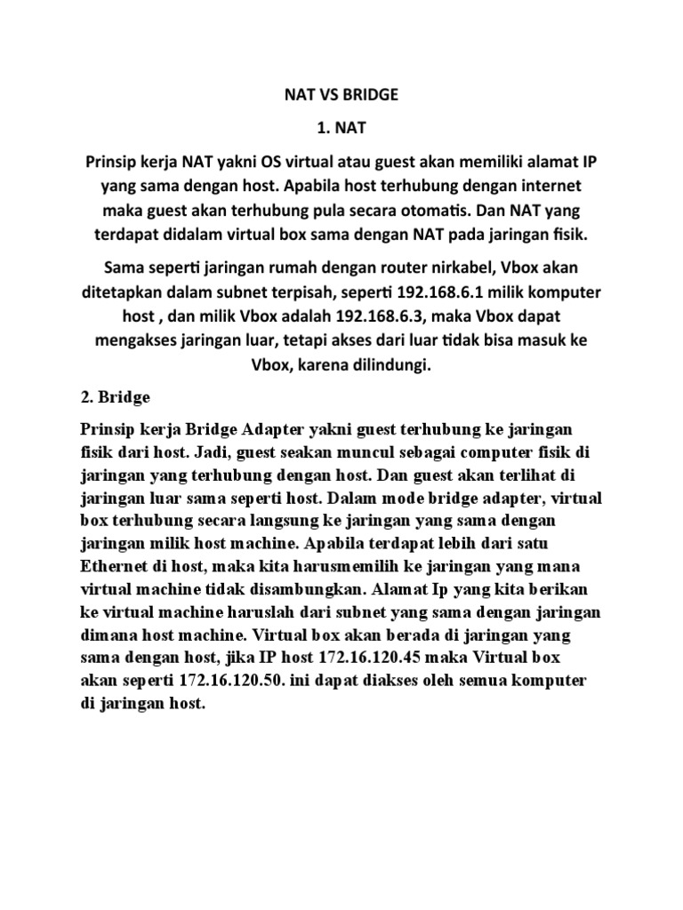 NAT Dan Bridged Adapter | PDF | Griya & Taman