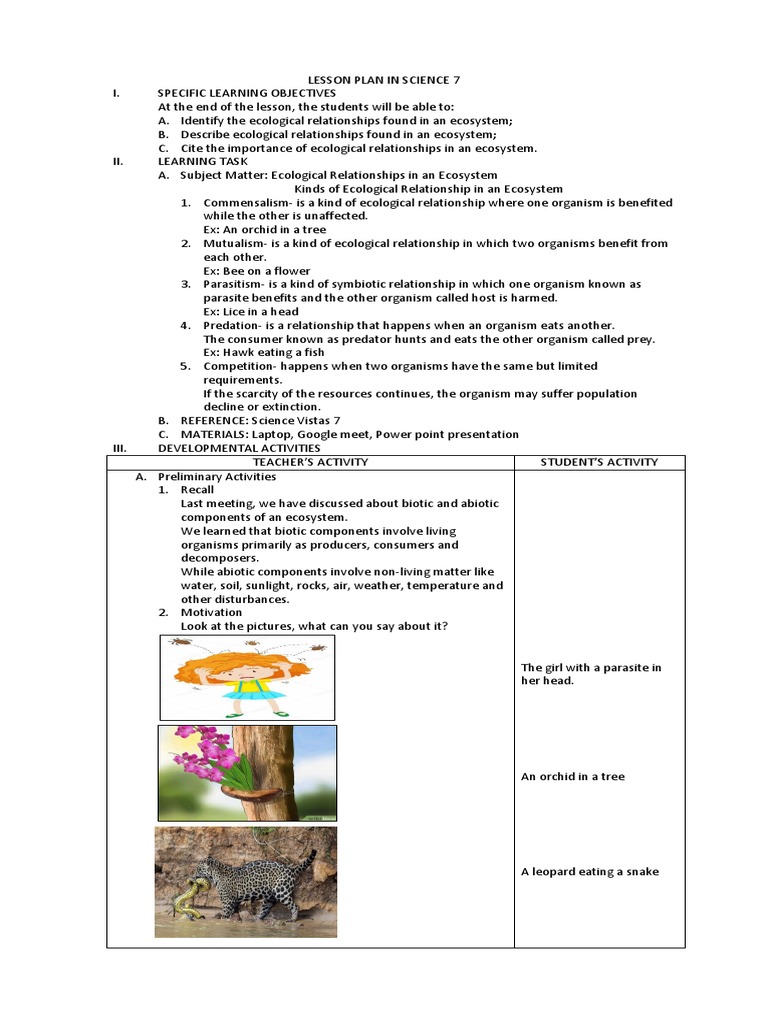 Lesson Plan | PDF | Ecology | Parasitism