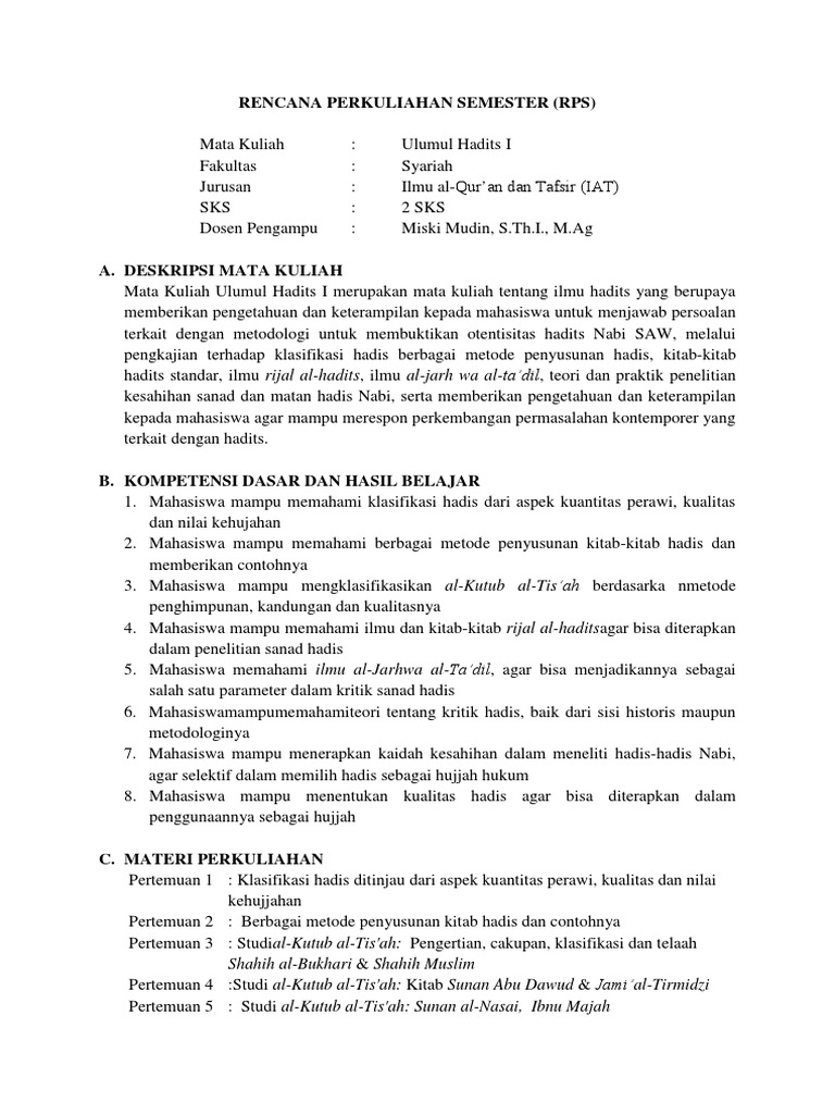 Ulumul Hadits I: RPS dan Kompetensi | PDF | Karier & Perkembangan ...
