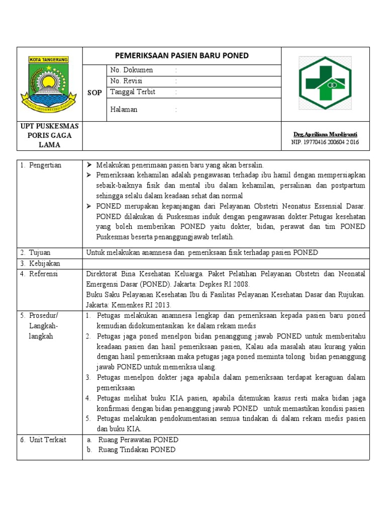 SOP Penerimaan Pasien Poned | PDF